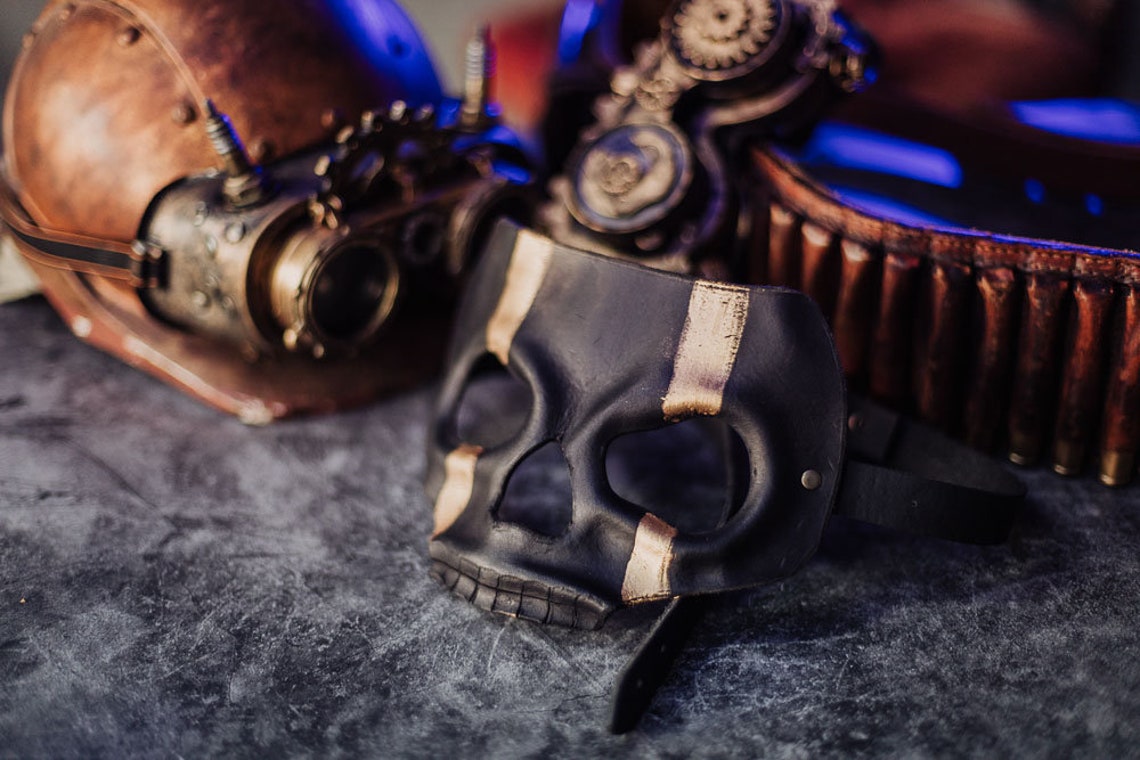 Skull Mask Leather Ghost Face Mask COD Creepy Style Steampunk Mask ...