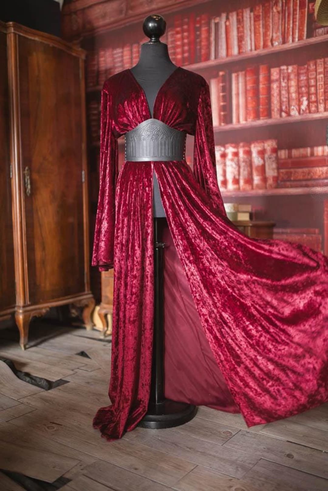 Red Velvet Robe, Vampire Goth Costume, Elegant Overdress - Etsy