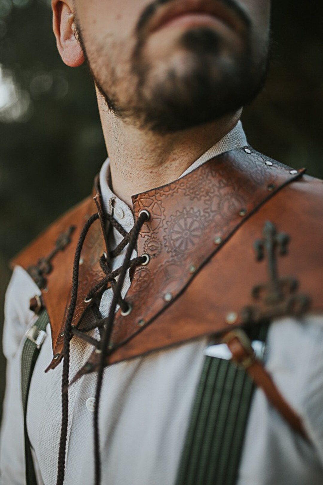 Leather Gorget Armor Steampunk Neck Laced Inspired Historical Larp ...