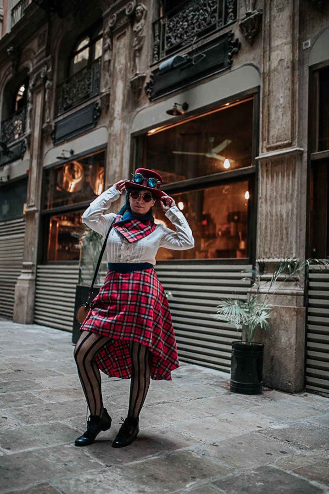 Tartan Skirt in Red and Blue Outlander Steampunk Kilt Victorian ...