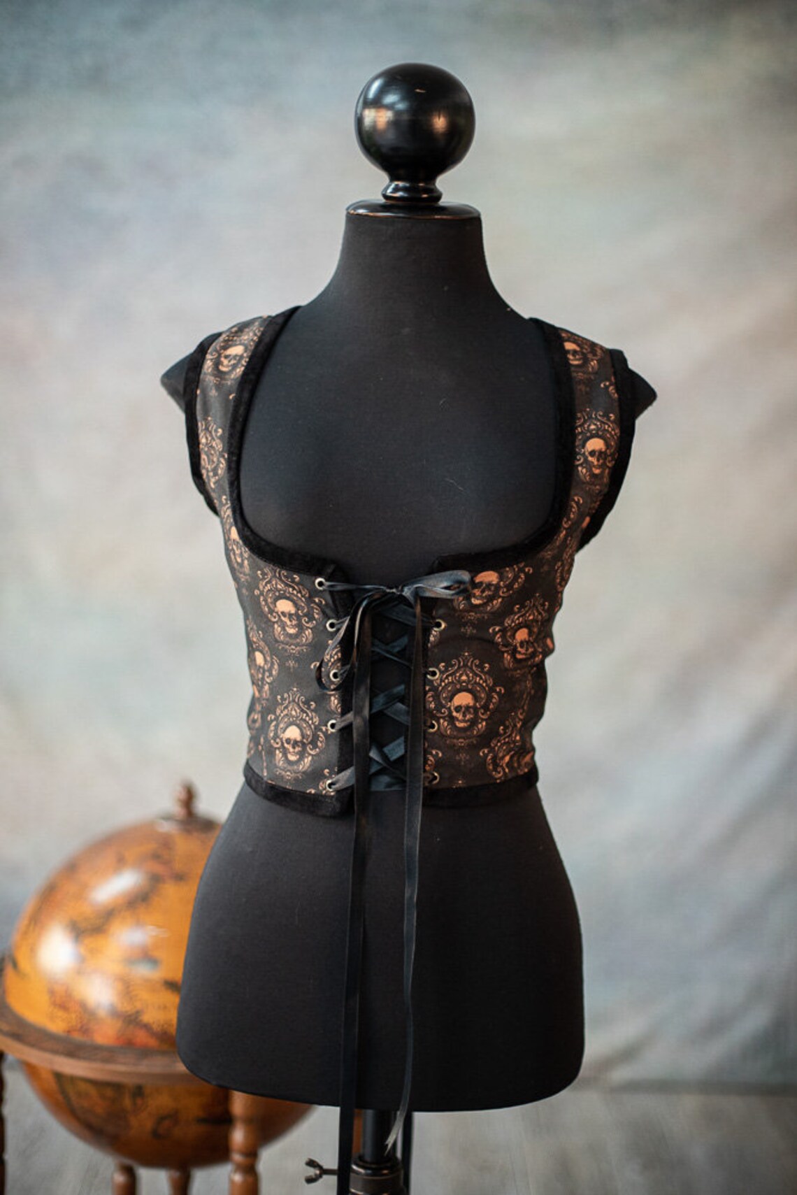 Skulls Bodice Gothic Damask Renaissance Corset Vest Dark - Etsy