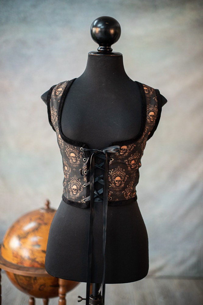 Skulls Bodice Gothic Damask Renaissance Corset Vest Dark - Etsy