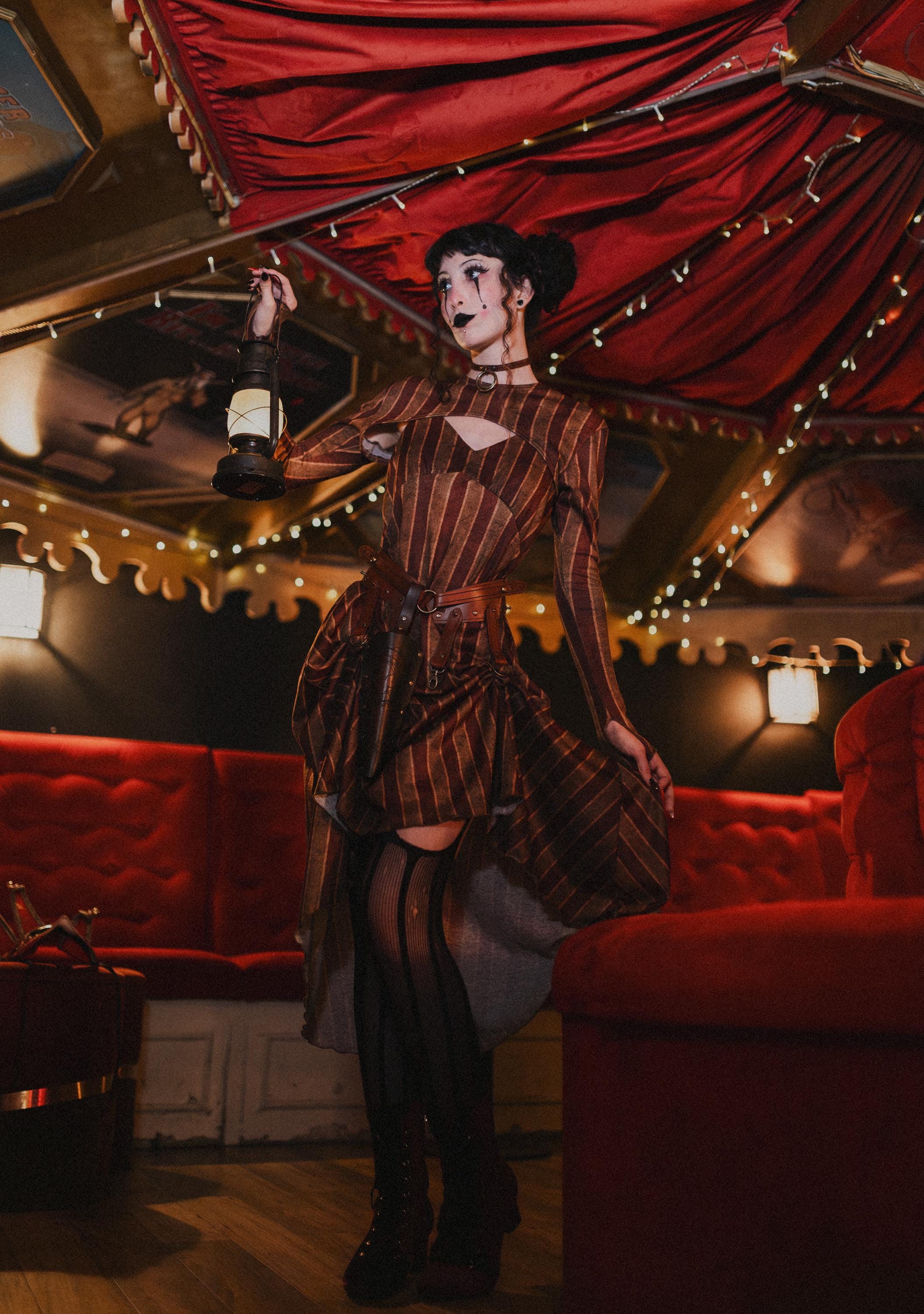 Circus Stripped Dress, Circuscore Goth Costume, Steampunk Pirate Dress ...