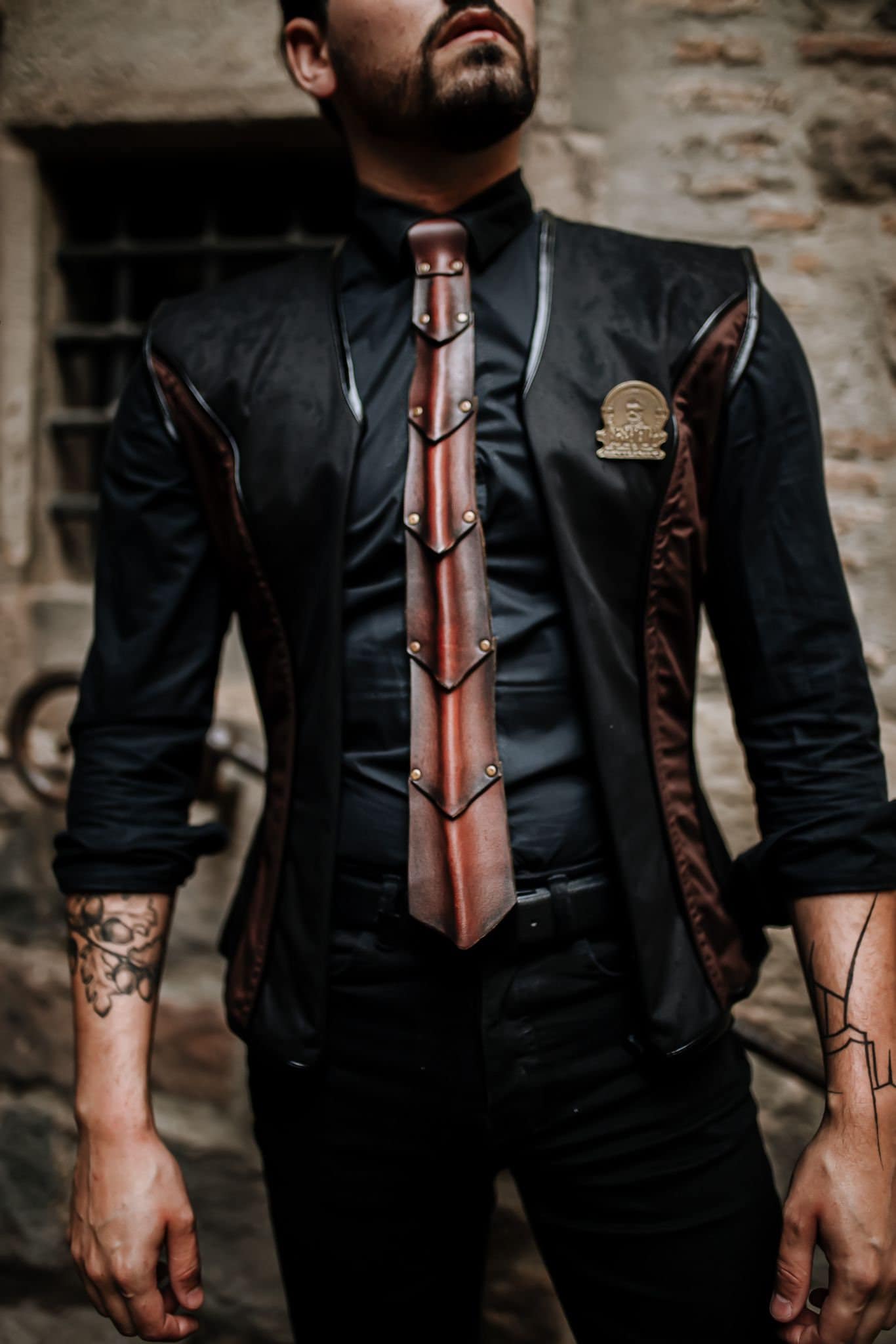 Leather Tie Steampunk Necktie Armor Brown and Bronce Handmade Wedding ...