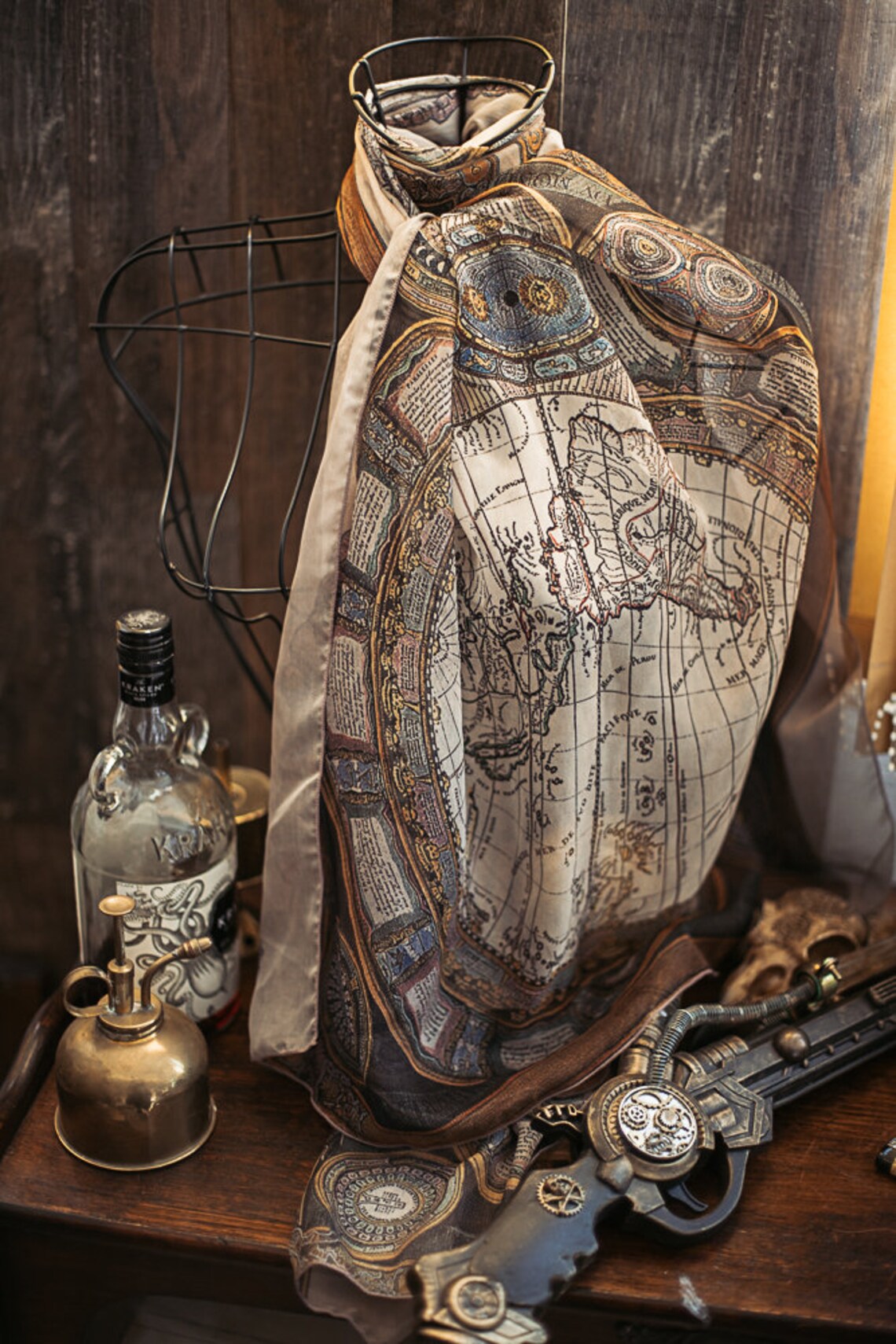 Old map scarf steampunk shawl in chiffon cravat for men and | Etsy