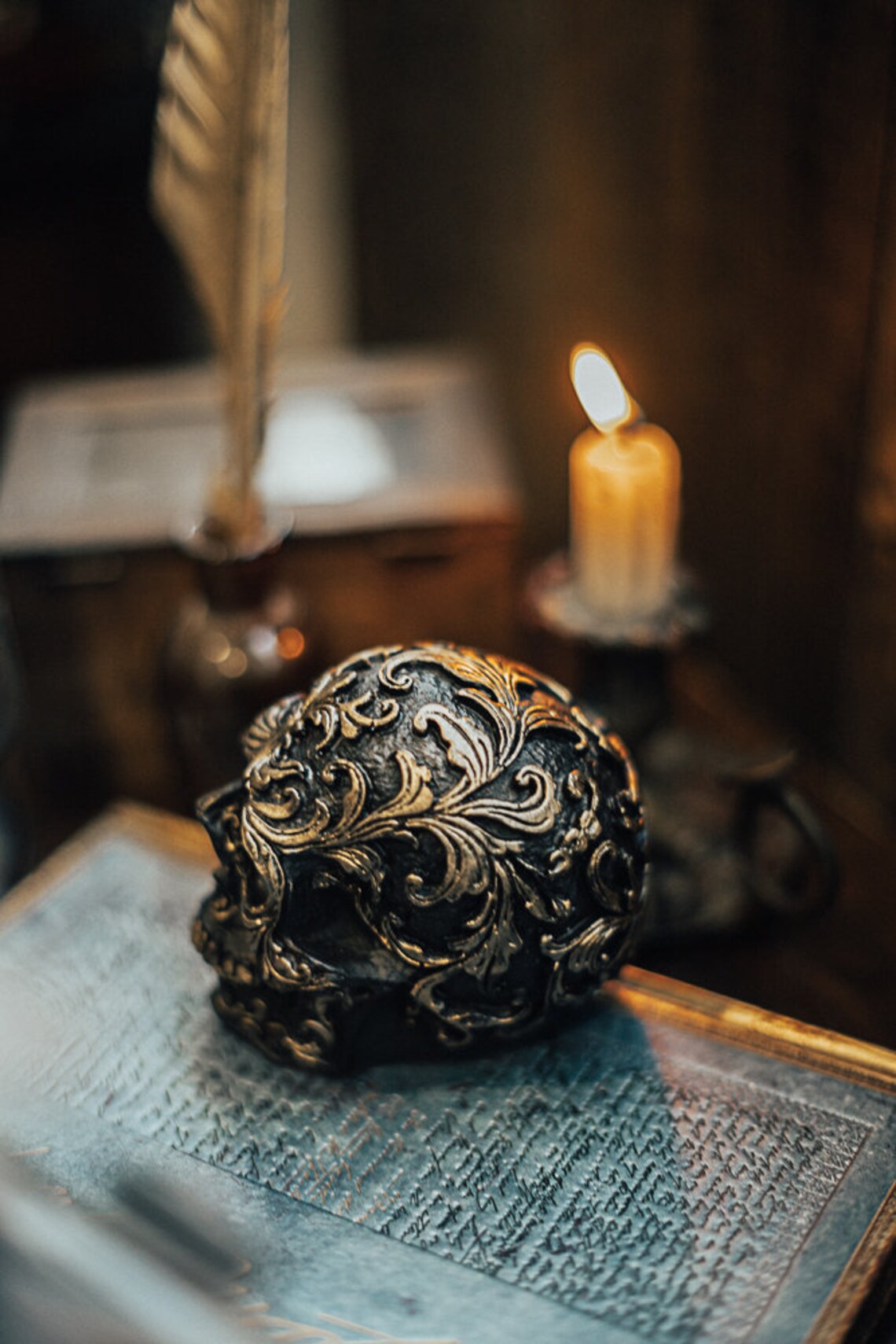 Incense Burner Human Skull Incense Holder Baroque Decor Brocade Resin ...