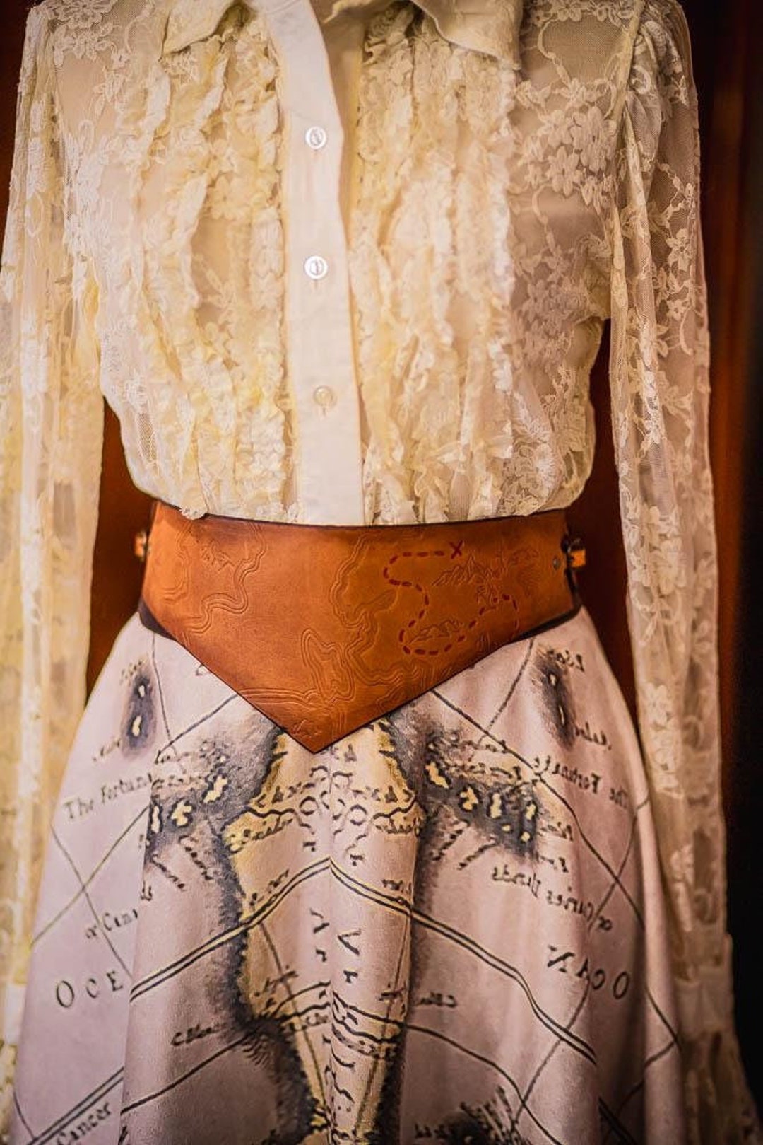 Pirate Map Leather Belt in Brown LARP Belt Adjustable Corset Belt ...