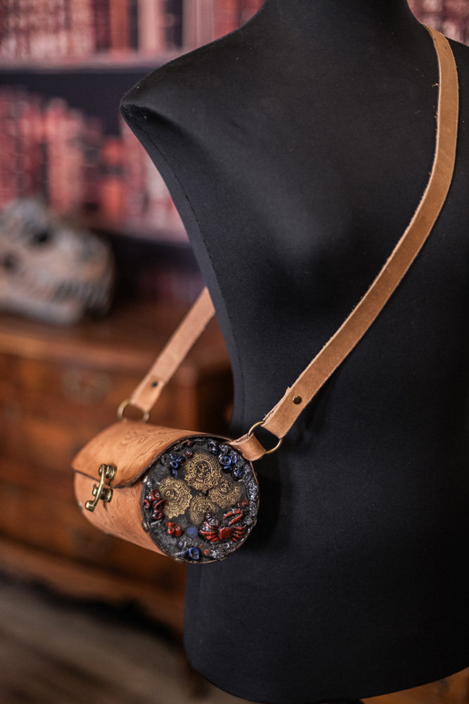 Pirate Leather and Resin Bag in Brown Treasure Map Octopus and Treasure ...