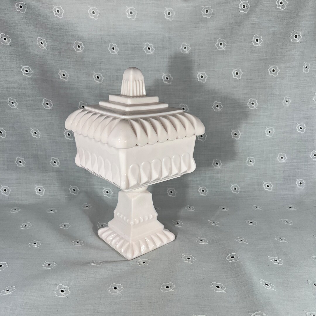 Vintage Jeannette Pink Milk Glass Wedding Box, Pedestal Compote Candy ...