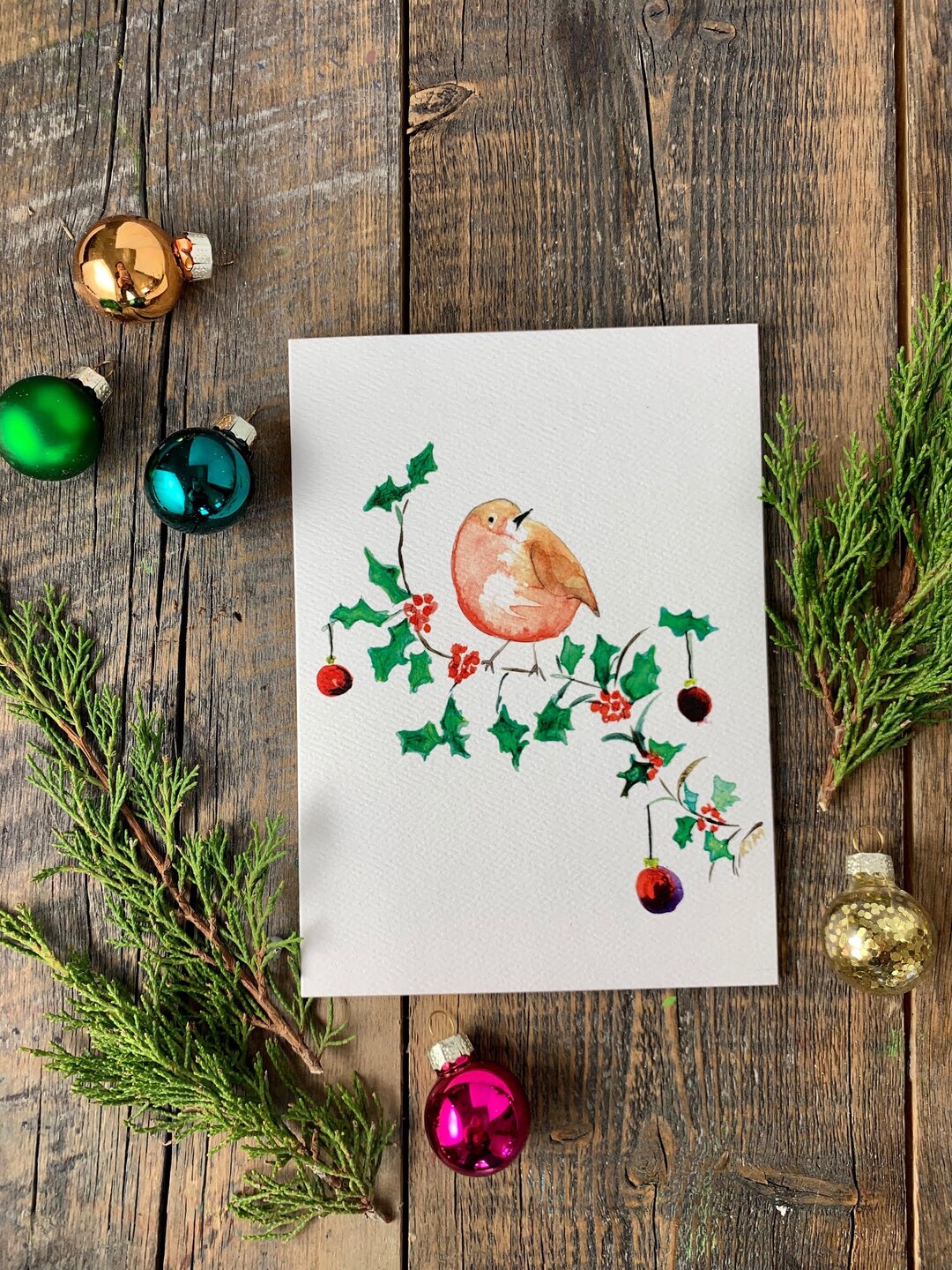 Bird on Holly - Etsy