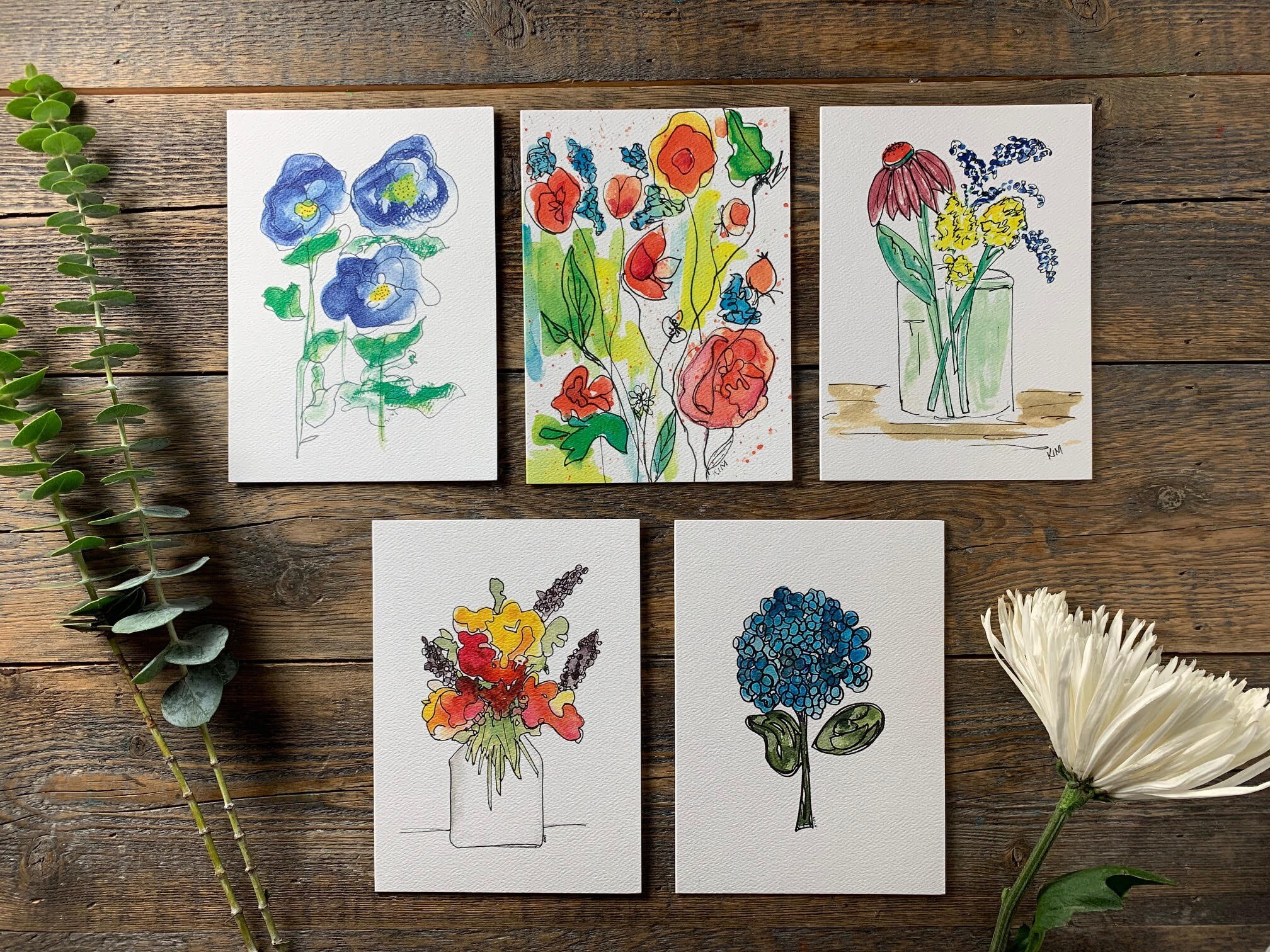 Variety of Flower Cards (5 Different Designs) - Etsy