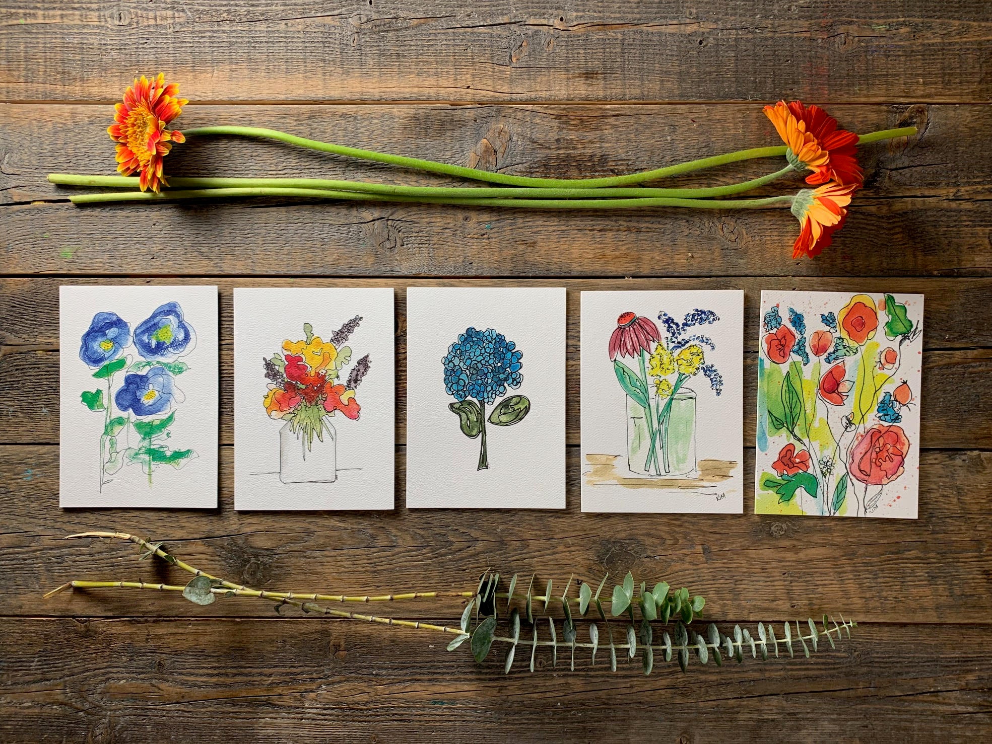 Variety of Flower Cards (5 Different Designs) - Etsy