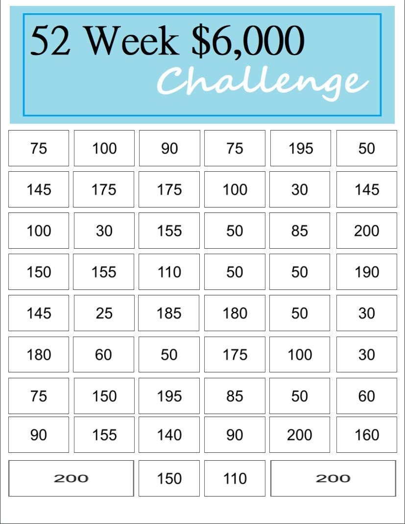 52 Week 6k Savings Challenge - Etsy