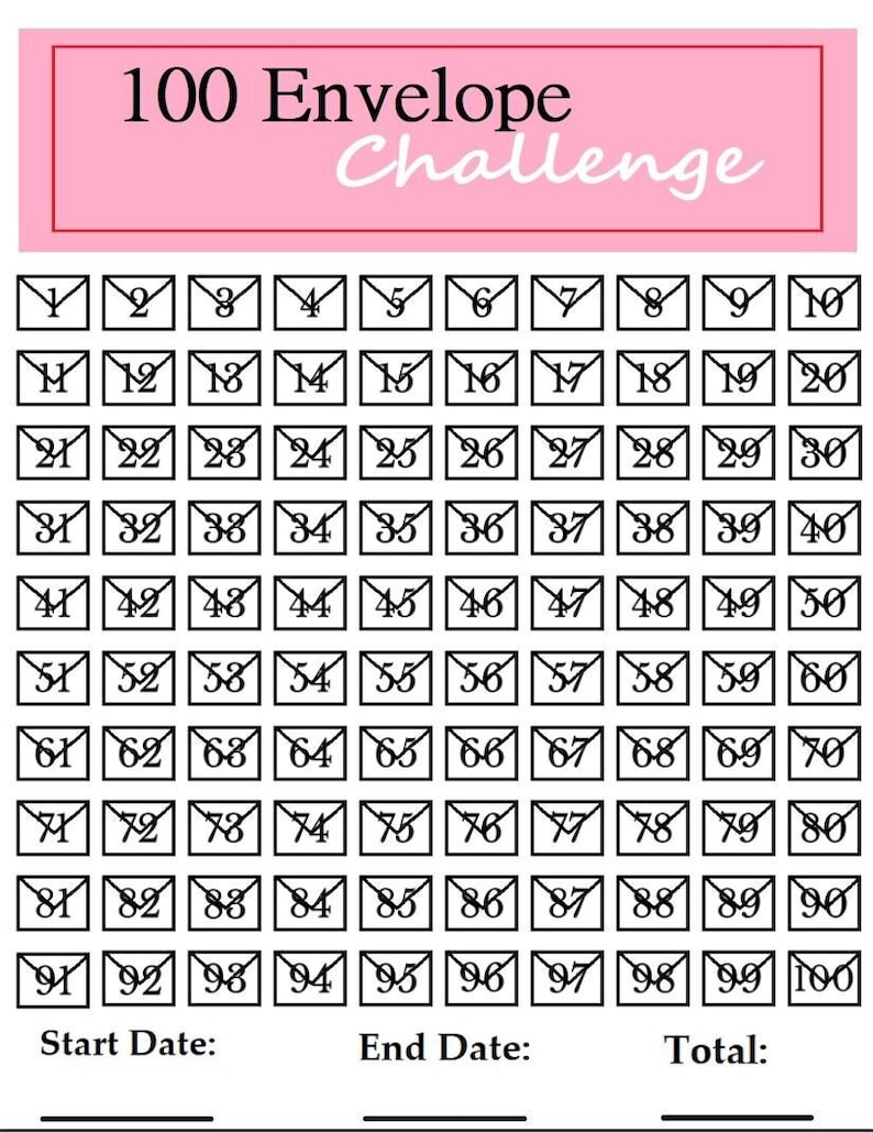 100 Envelope Challenge - Etsy