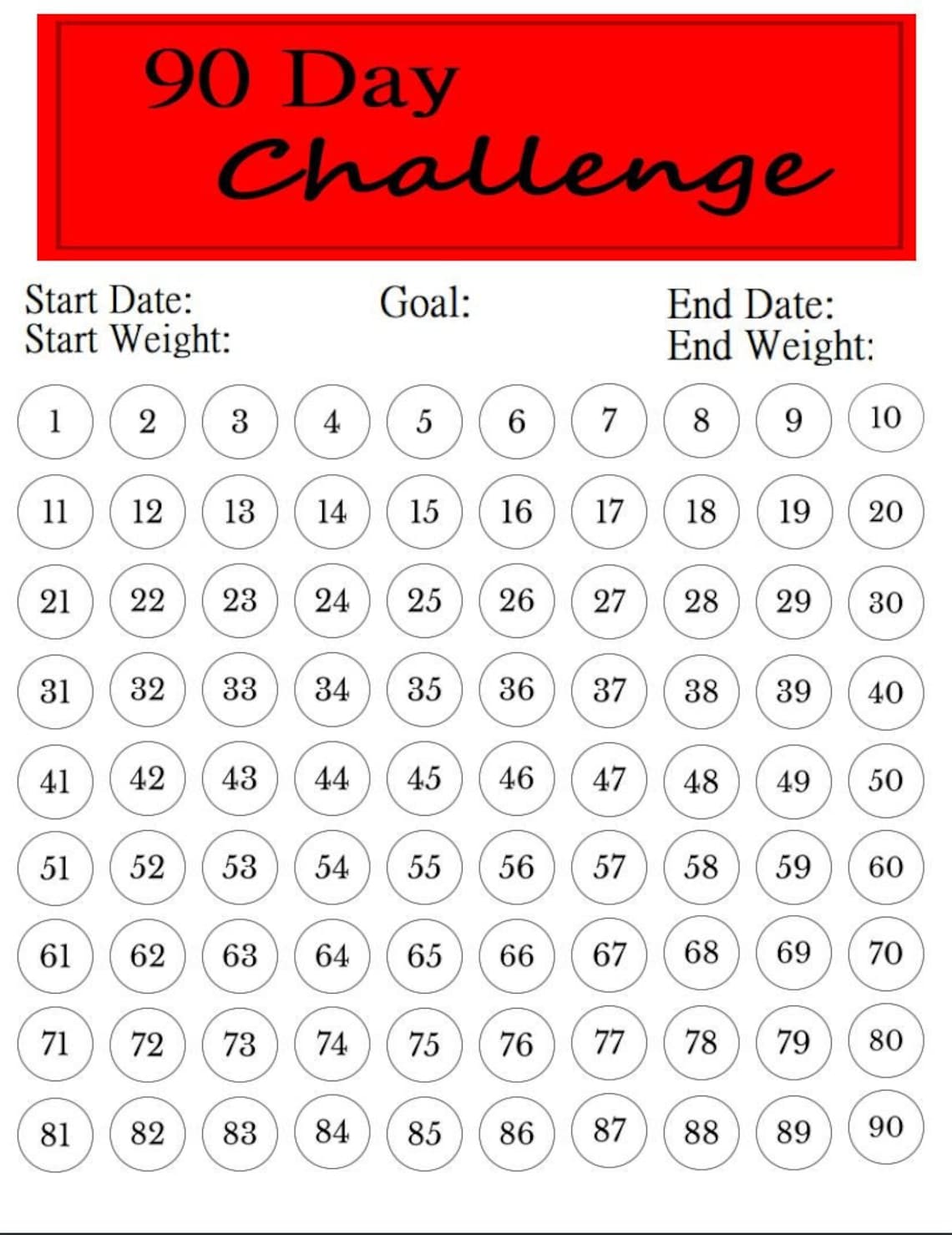 90 Day Goal Tracker: Gym Fitness Challenge (digital Download) - Etsy