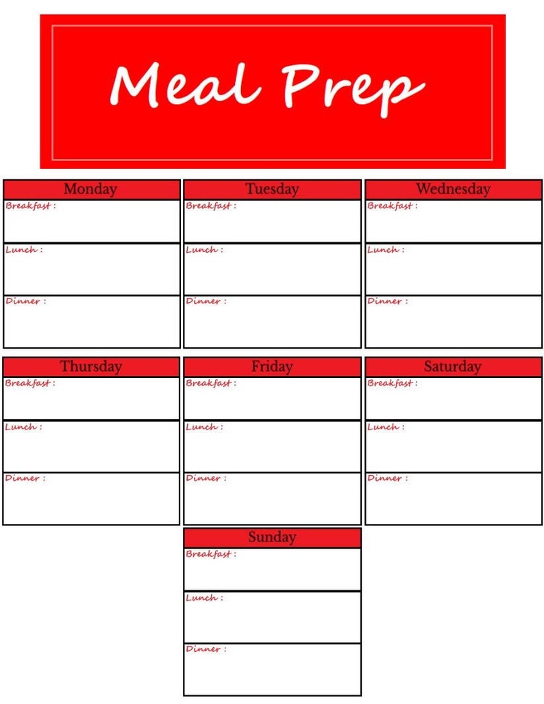 Weekly Meal Prep Planner - Etsy