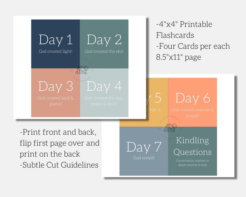 Days of Creation Cards Printable, Morning Basket Activity - Etsy