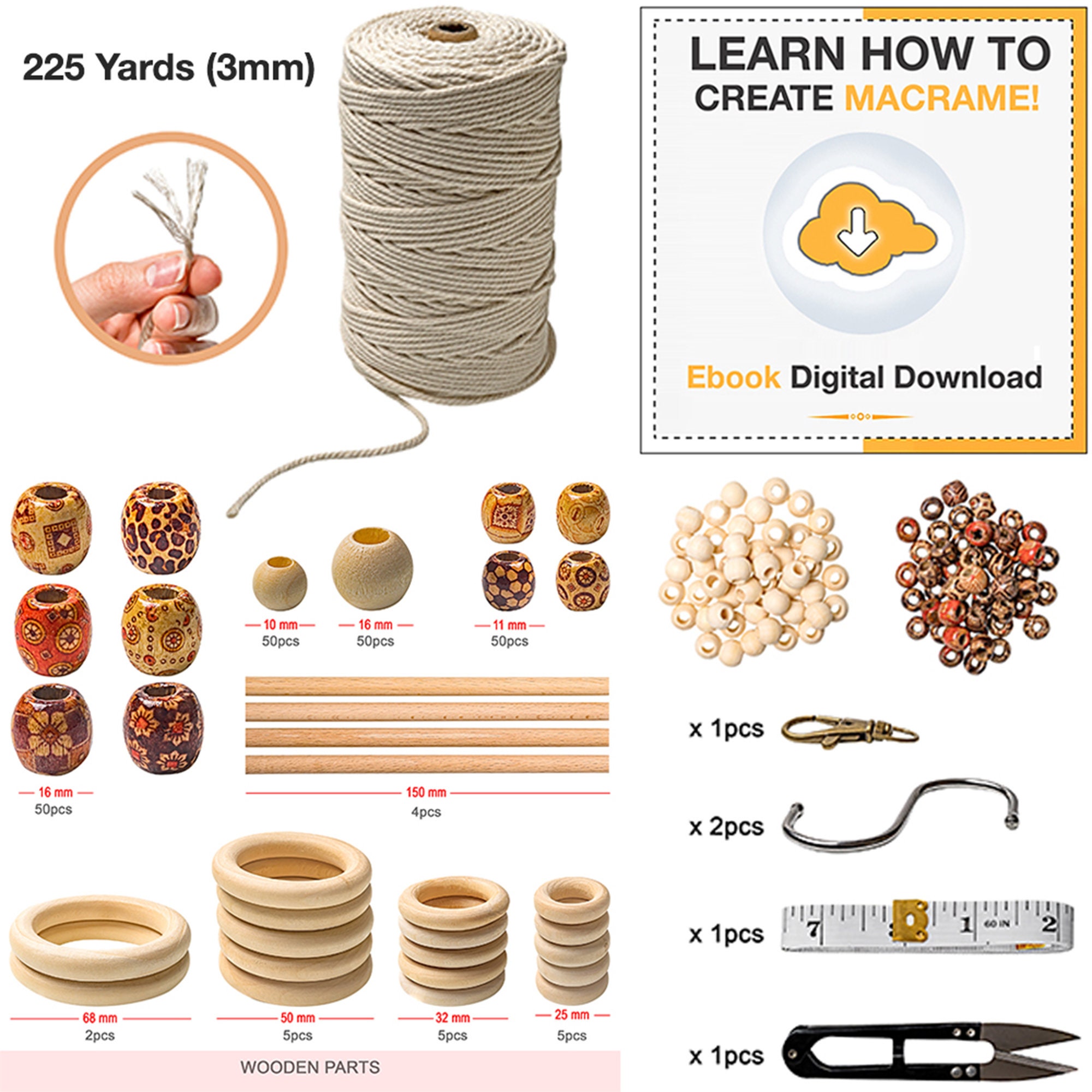 Macrame Kit - Macrame Cord 3mm Macrame Supplies & Ebook - DIY Macrame ...