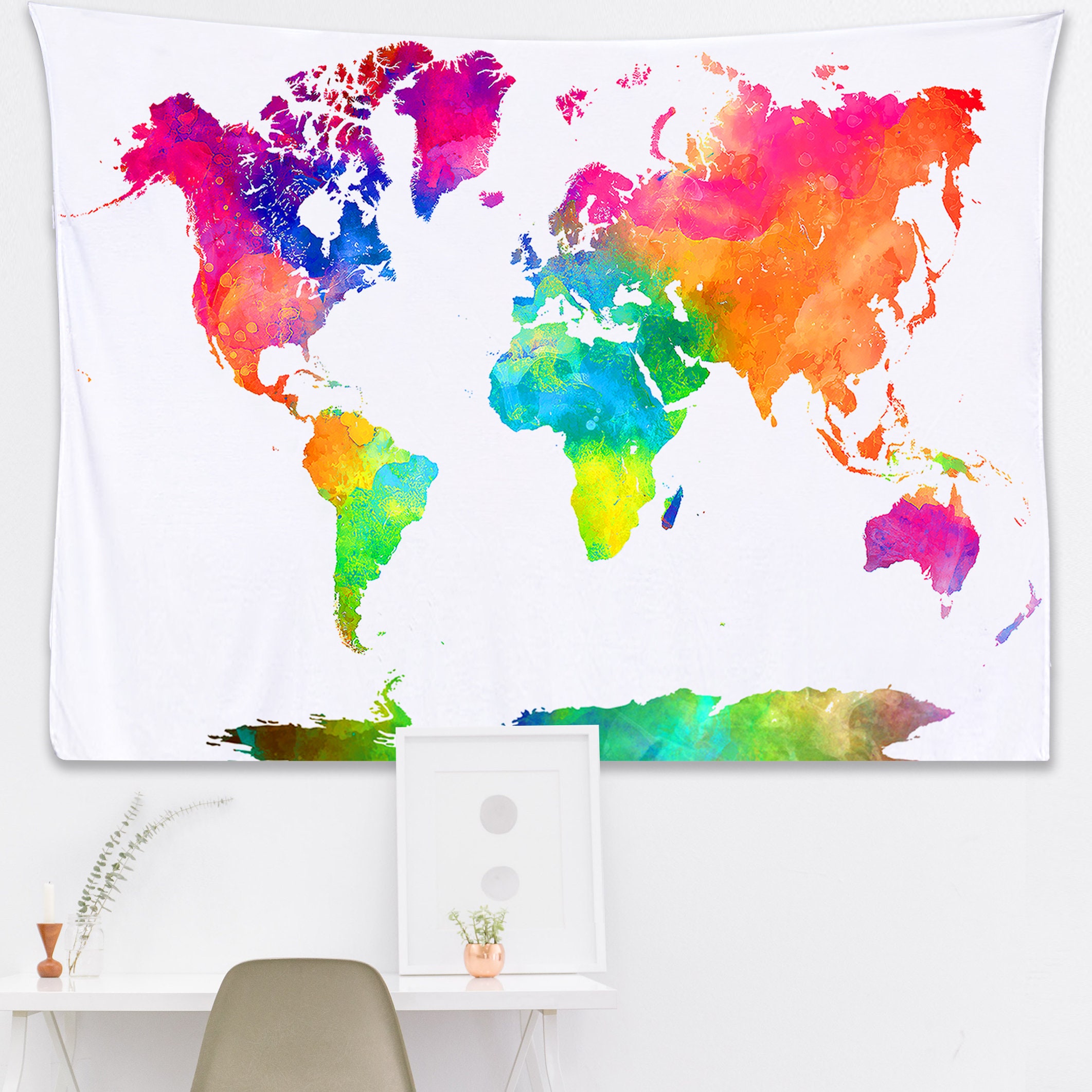 World Map Tapestry Watercolor Tapestry Map - Tapestry of the World Pink ...