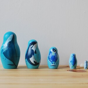Whale Matryoshka Toy // Hand Painted Ocean Turquoise Nesting Toy for ...