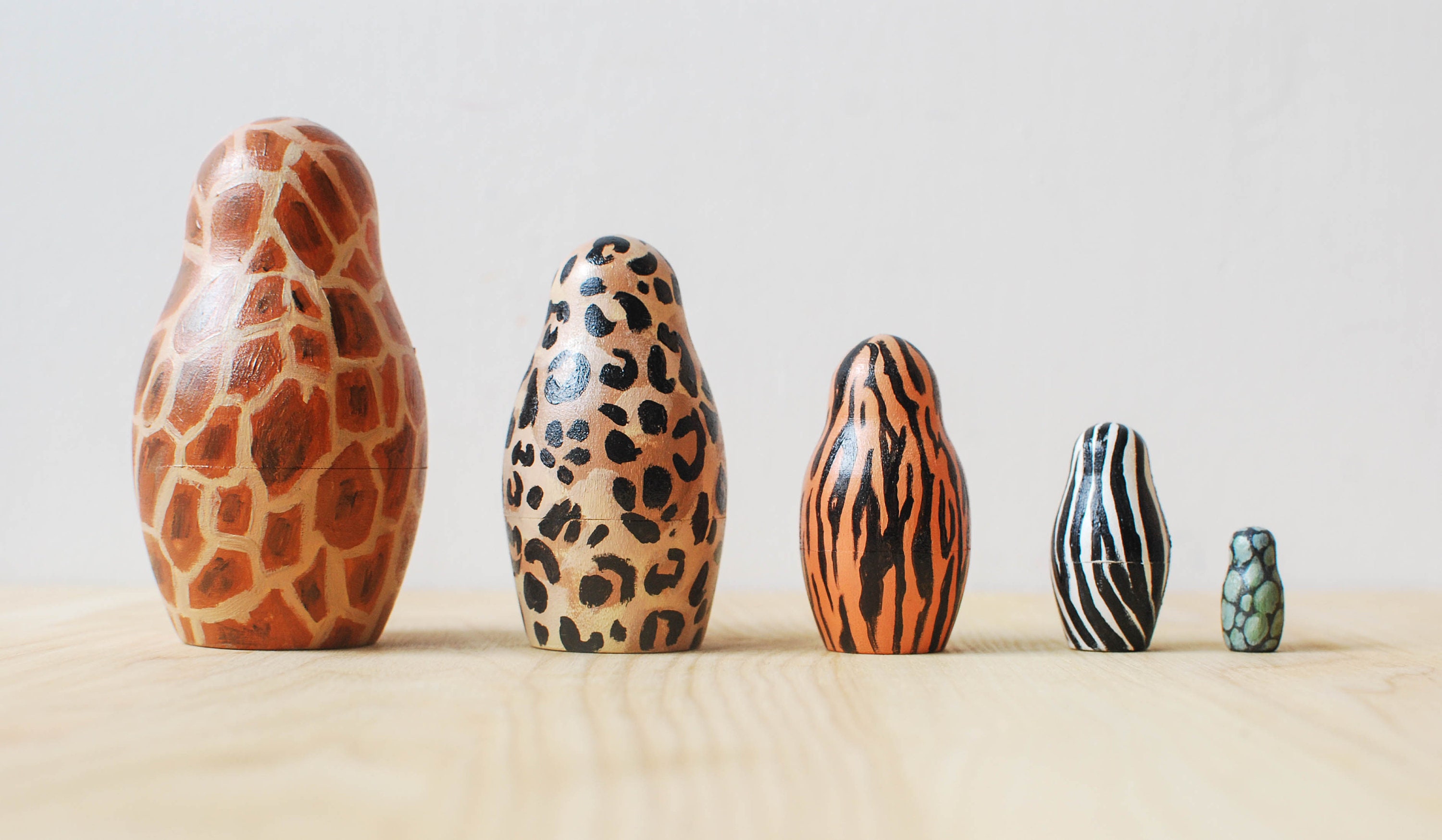 Safari Animals Texture Matryoshka Toy // Hand Painted Animal | Etsy
