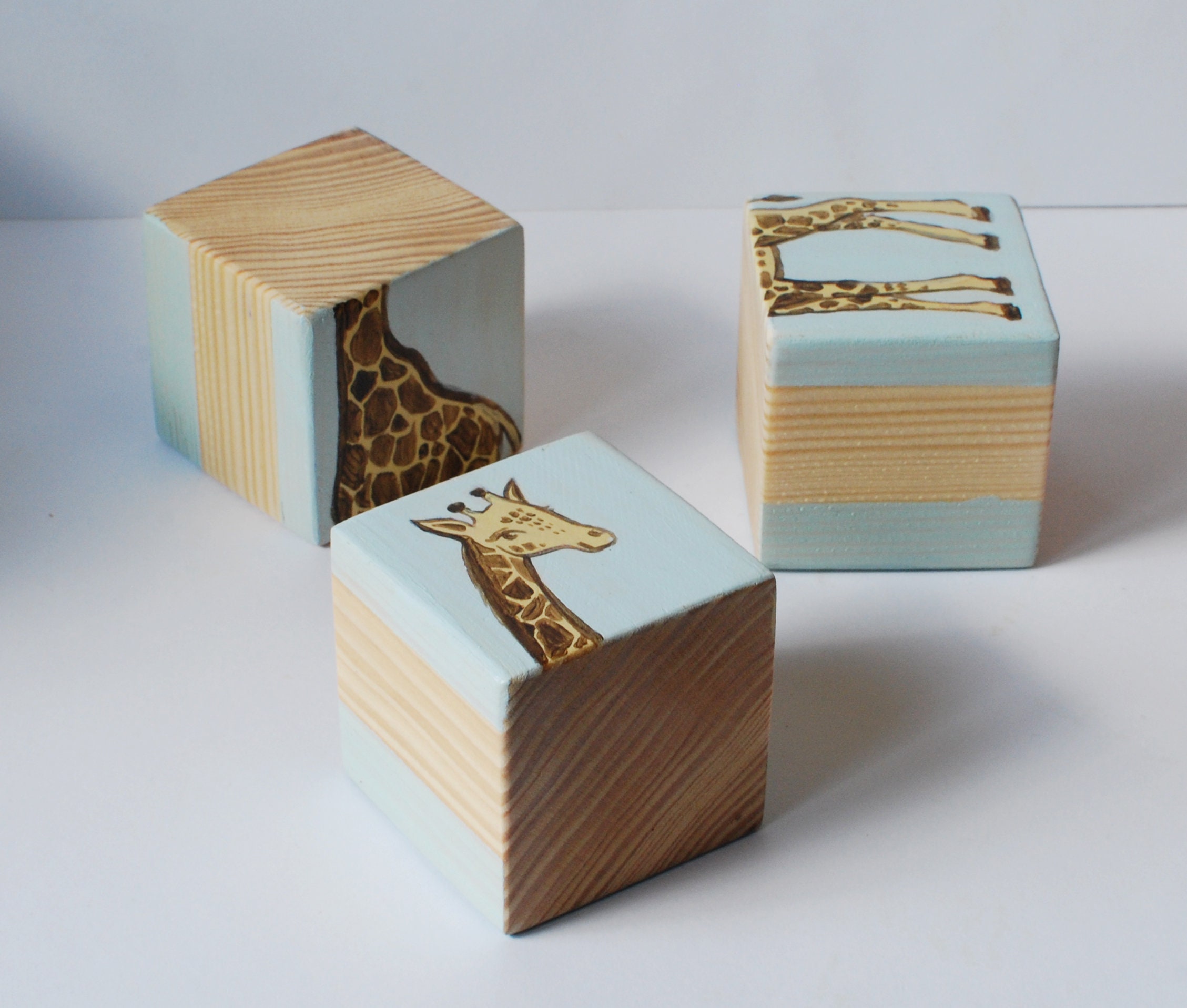 Painted Giraffe Puzzle Blocks // Wooden Montessori Cube Toys - Etsy