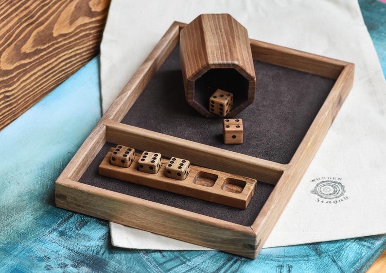 Wooden Yahtzee / Yatzy / Yamb / Kniffel Game Set – Dice Cup, Tray ...