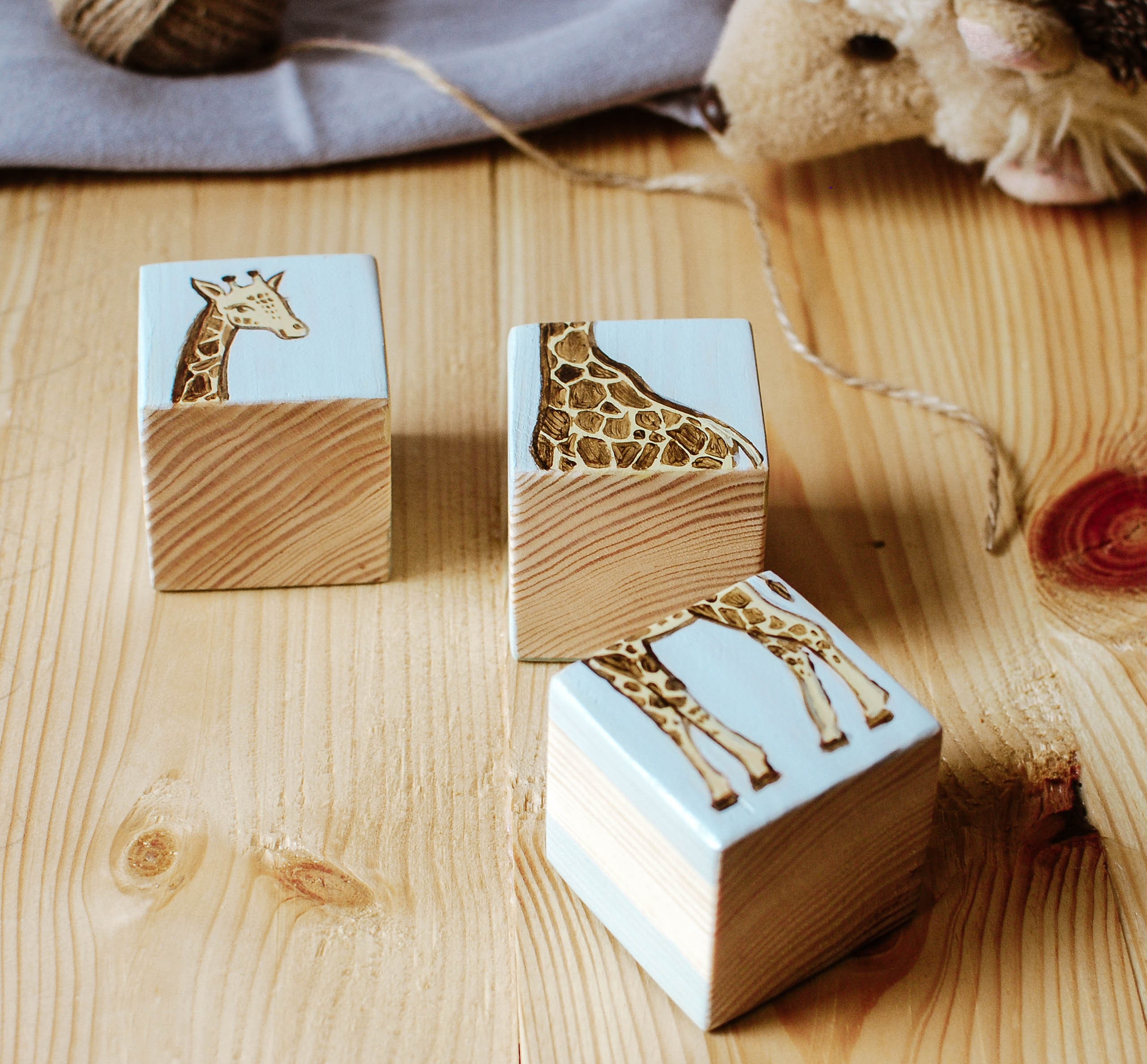 Painted Giraffe Puzzle Blocks // Wooden Montessori Cube Toys | Etsy