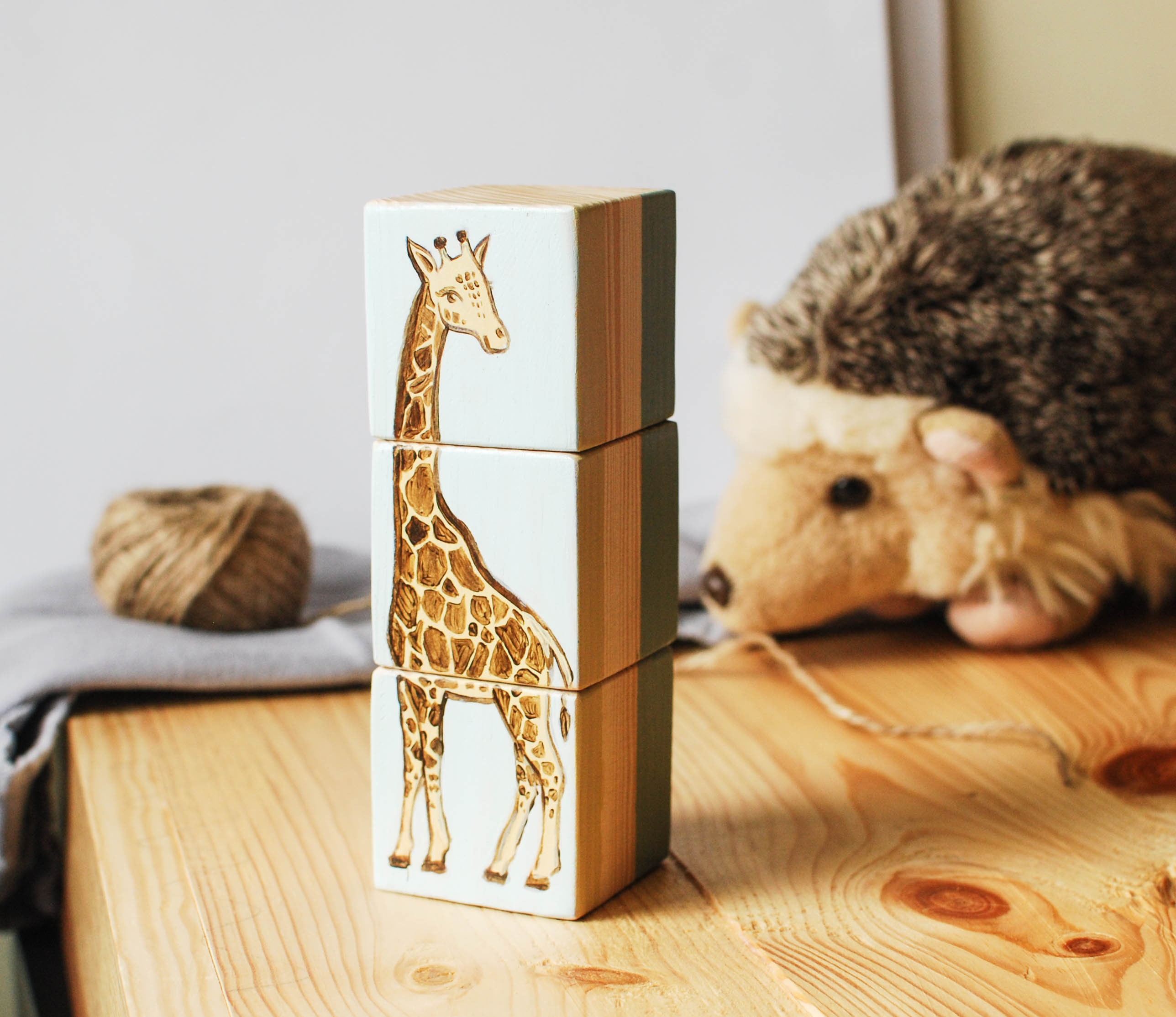 Painted Giraffe Puzzle Blocks // Wooden Montessori Cube Toys | Etsy