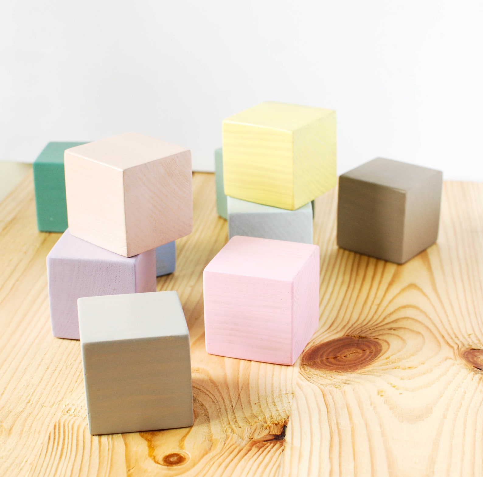 Painted Colourful Pastel Blocks // Wooden Cube Toys // | Etsy