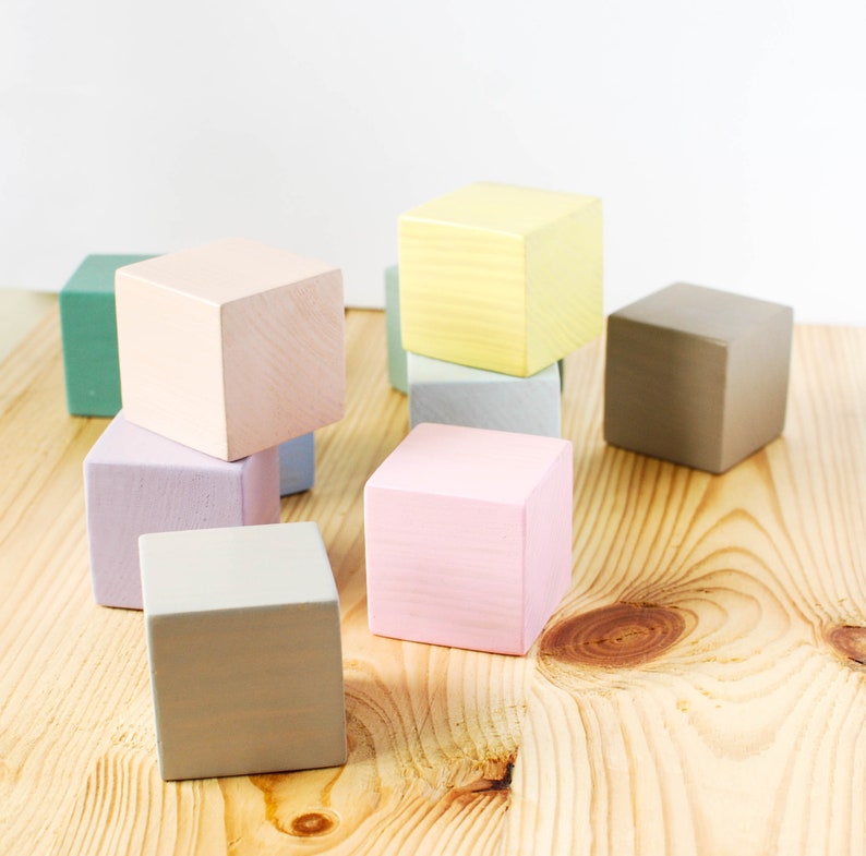Painted Colourful Pastel Blocks // Wooden Cube Toys // | Etsy