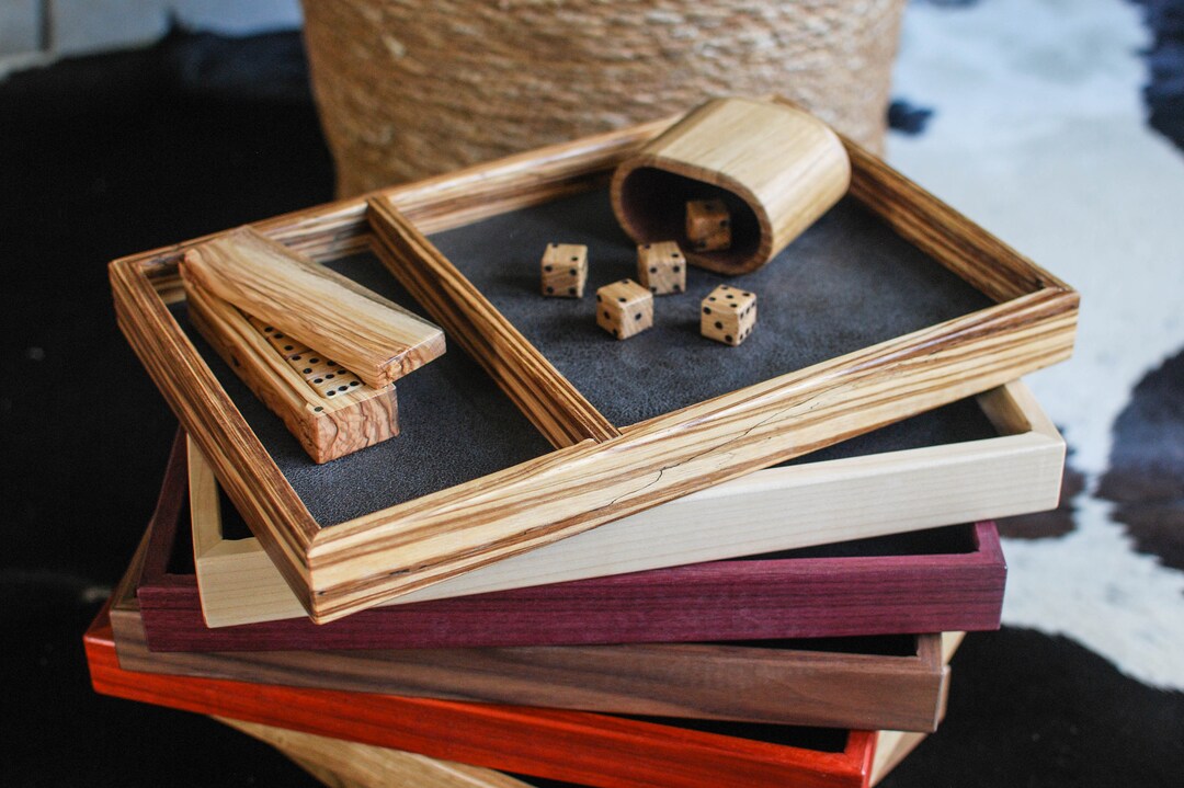 Wooden Dice Tray With Storage Space // Classic Dice Tray With Leather ...