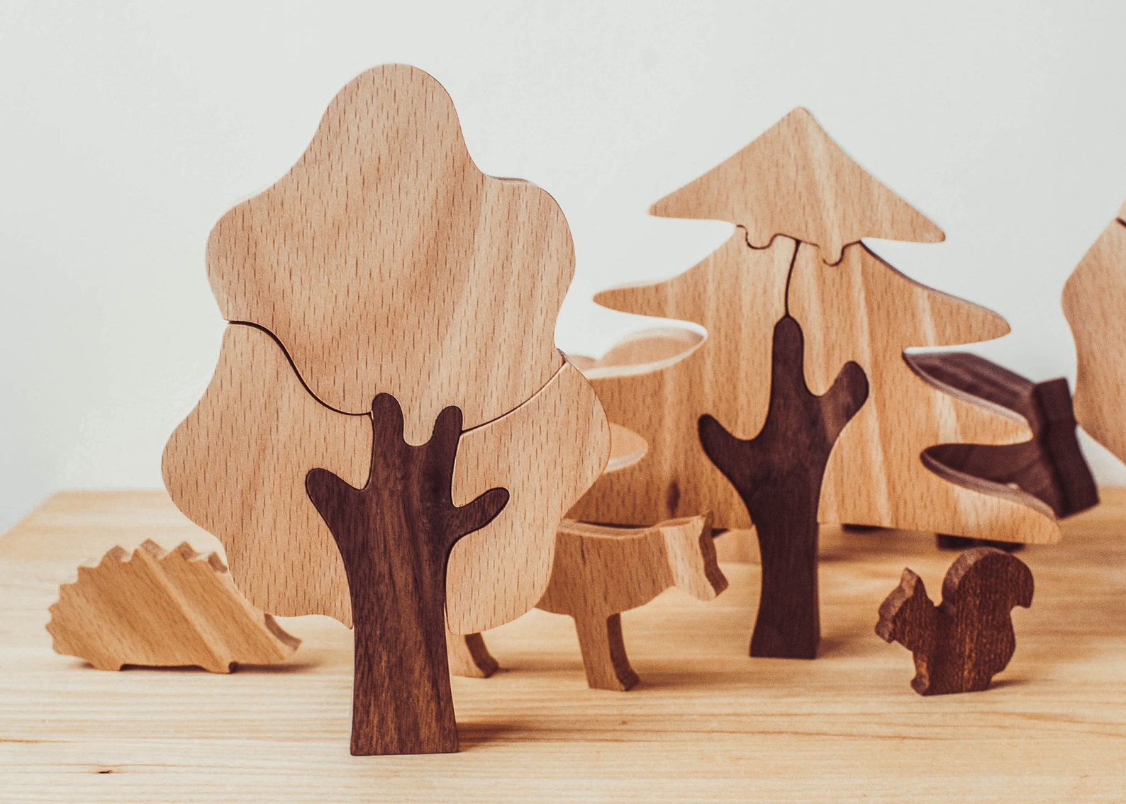 Set of Wooden Trees // Figures to Play // Natural Wood Toy // - Etsy