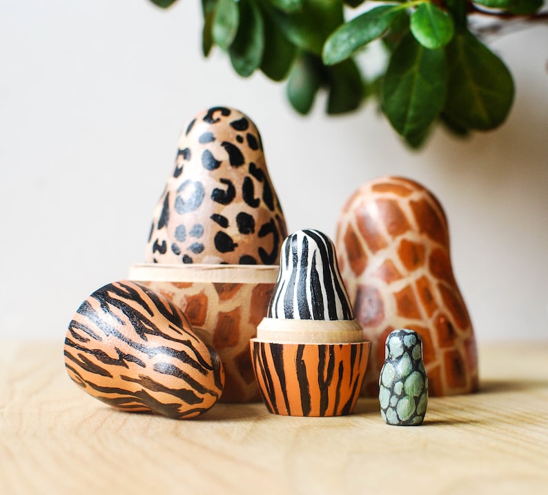 Safari Animals Texture Matryoshka Toy // Hand Painted Animal - Etsy