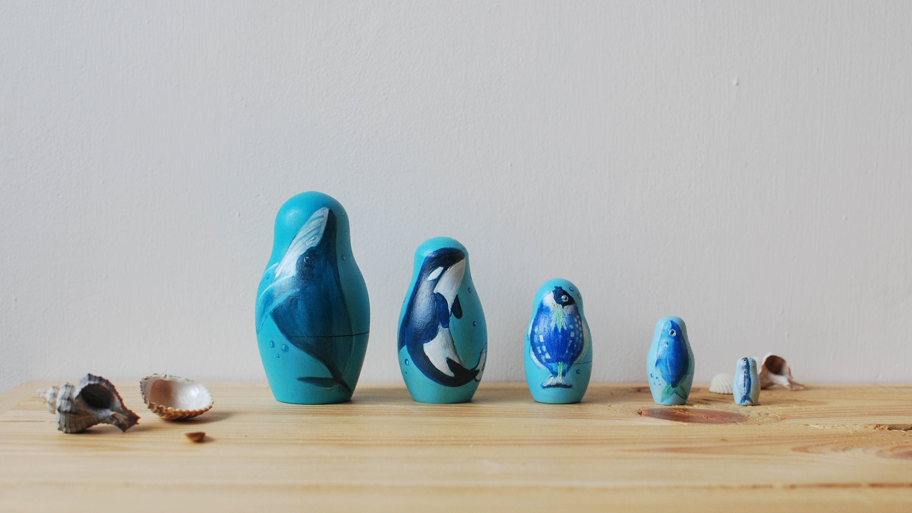 Whale Matryoshka Toy // Hand Painted Ocean Turquoise Nesting | Etsy