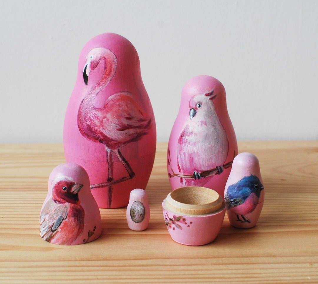Pink Birdy Matryoshka Toy // Hand Painted Bird Nesting Toy for Kids ...
