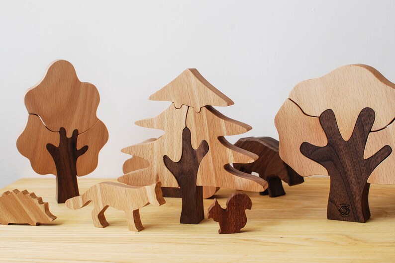 Set of Wooden Trees // Figures to Play // Natural Wood Toy // - Etsy