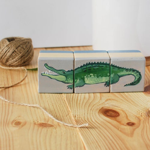 Painted Giraffe Puzzle Blocks // Wooden Montessori Cube Toys - Etsy