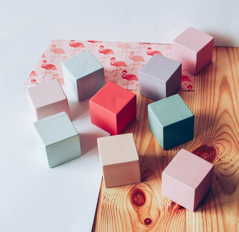 Painted Colourful Pastel Blocks // Wooden Cube Toys // | Etsy