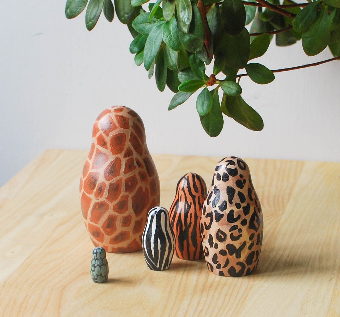Safari Animals Texture Matryoshka Toy // Hand Painted Animal | Etsy