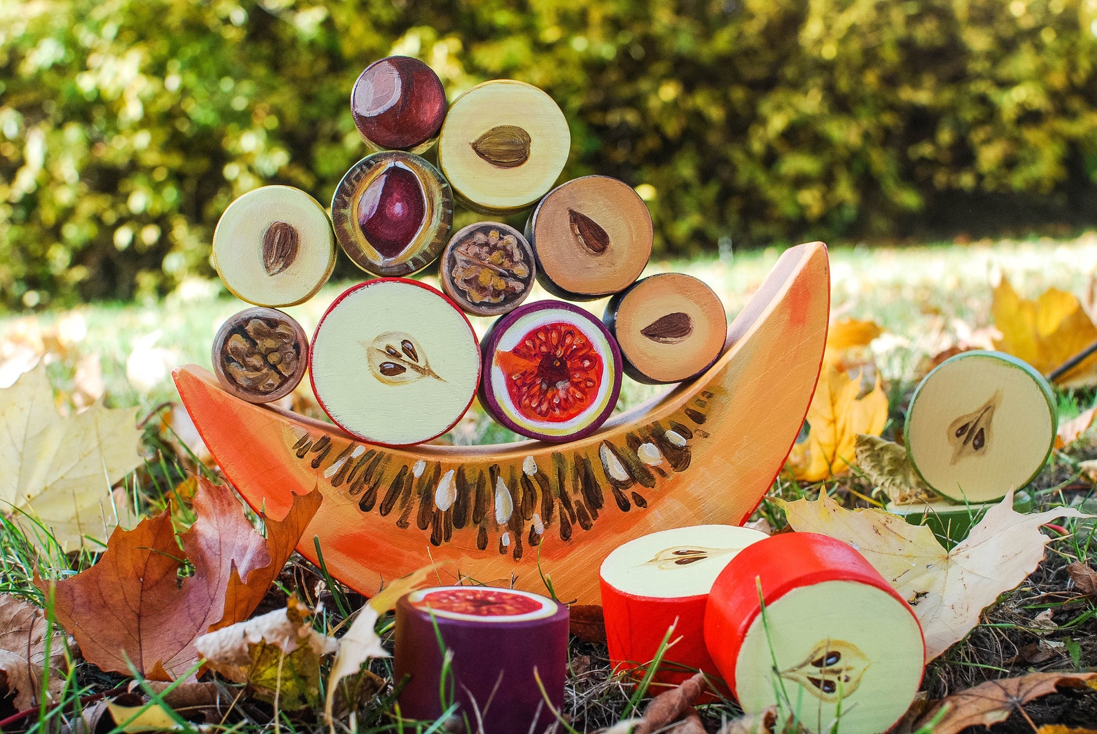 Balancing Pumpkin With Fall Fruits // Autumn Wooden Balancing - Etsy