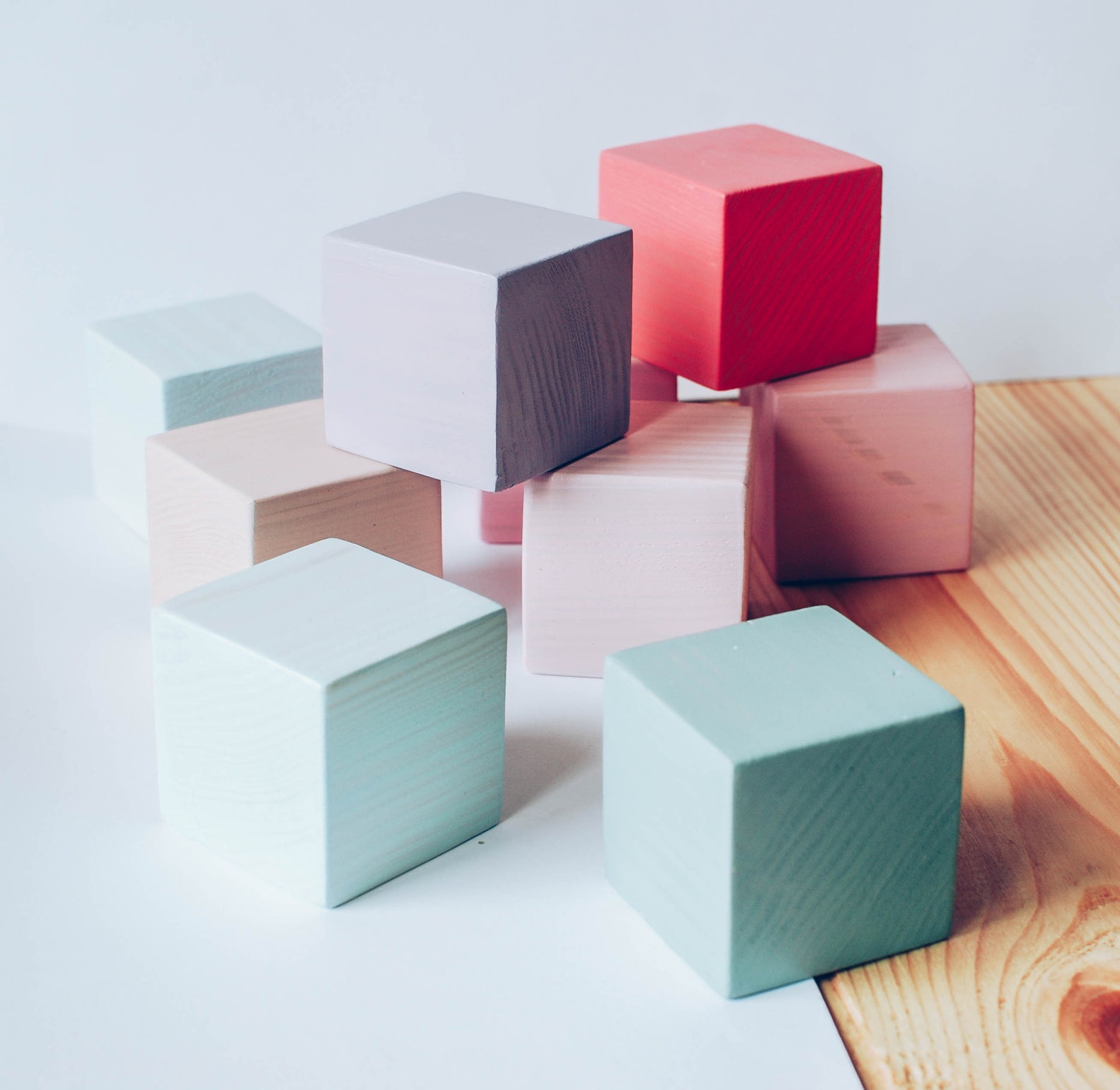 Painted Colourful Pastel Blocks // Wooden Cube Toys // | Etsy