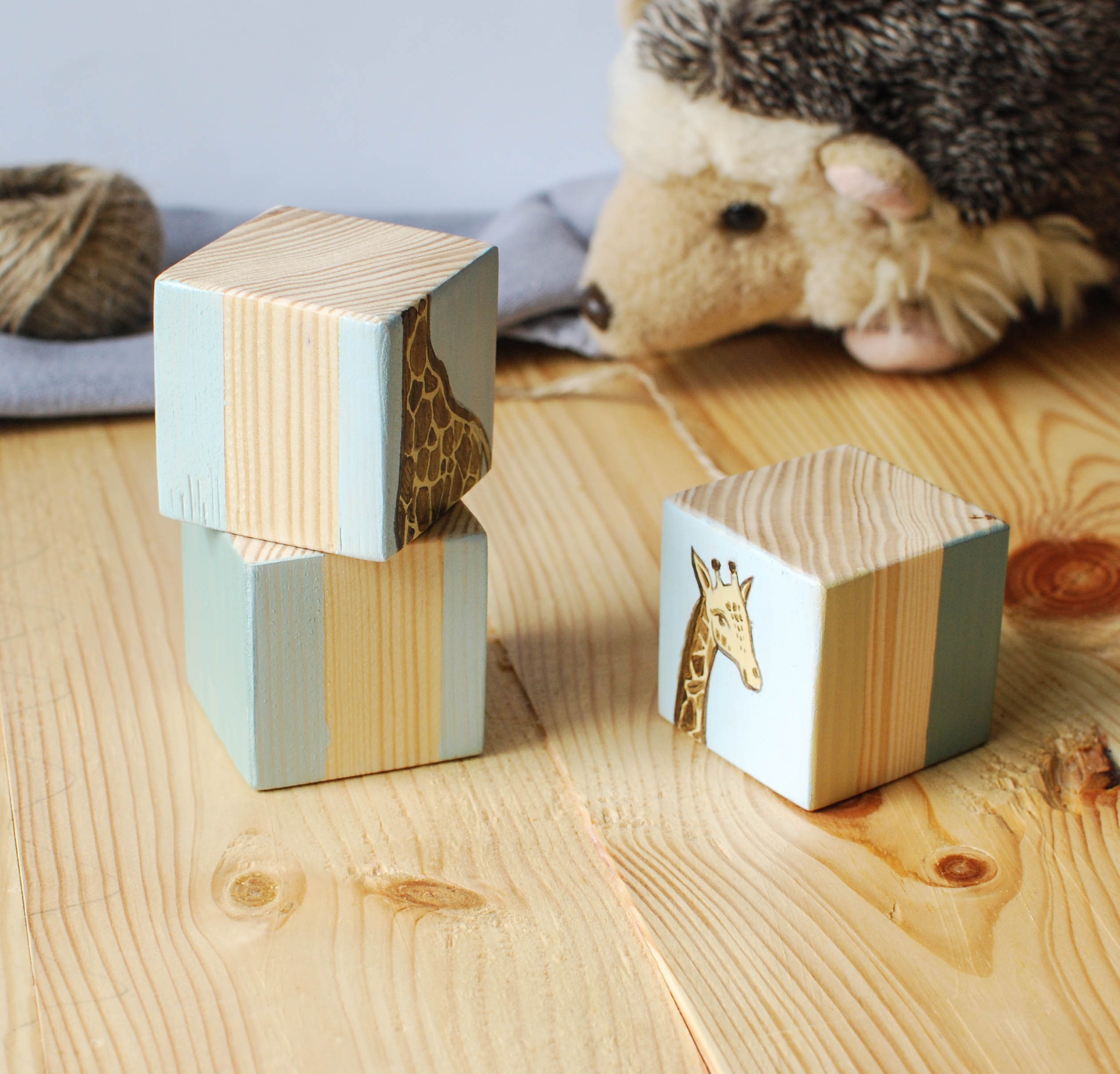 Painted Giraffe Puzzle Blocks // Wooden Montessori Cube Toys - Etsy
