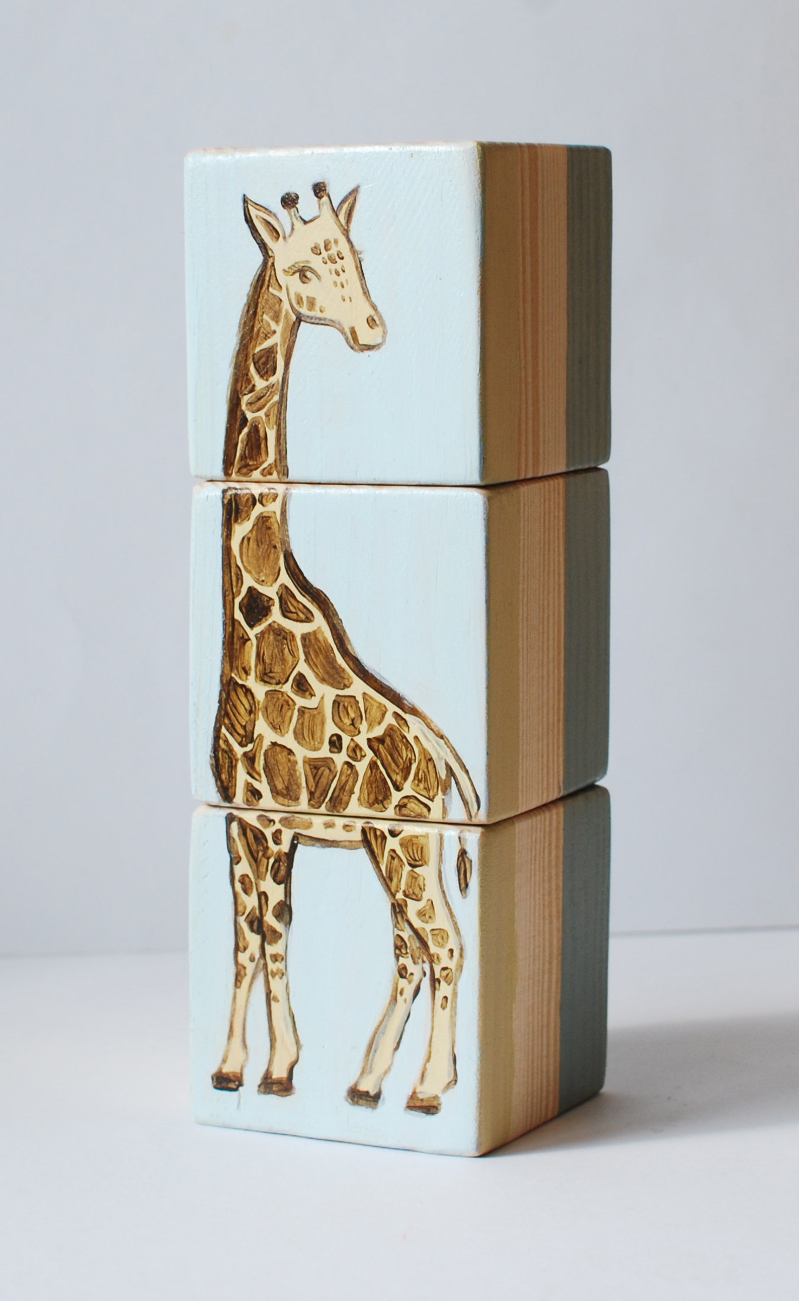 Painted Giraffe Puzzle Blocks // Wooden Montessori Cube Toys | Etsy