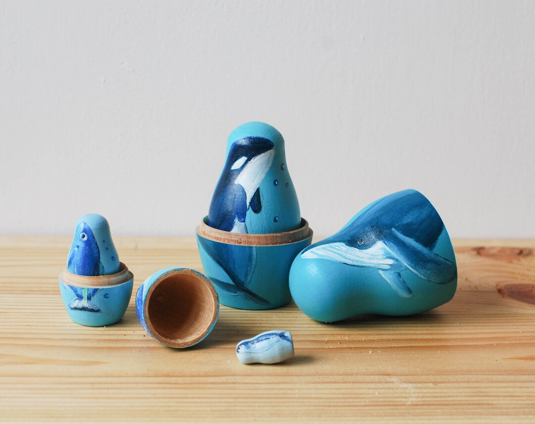 Whale Matryoshka Toy // Hand Painted Ocean Turquoise Nesting Toy for ...