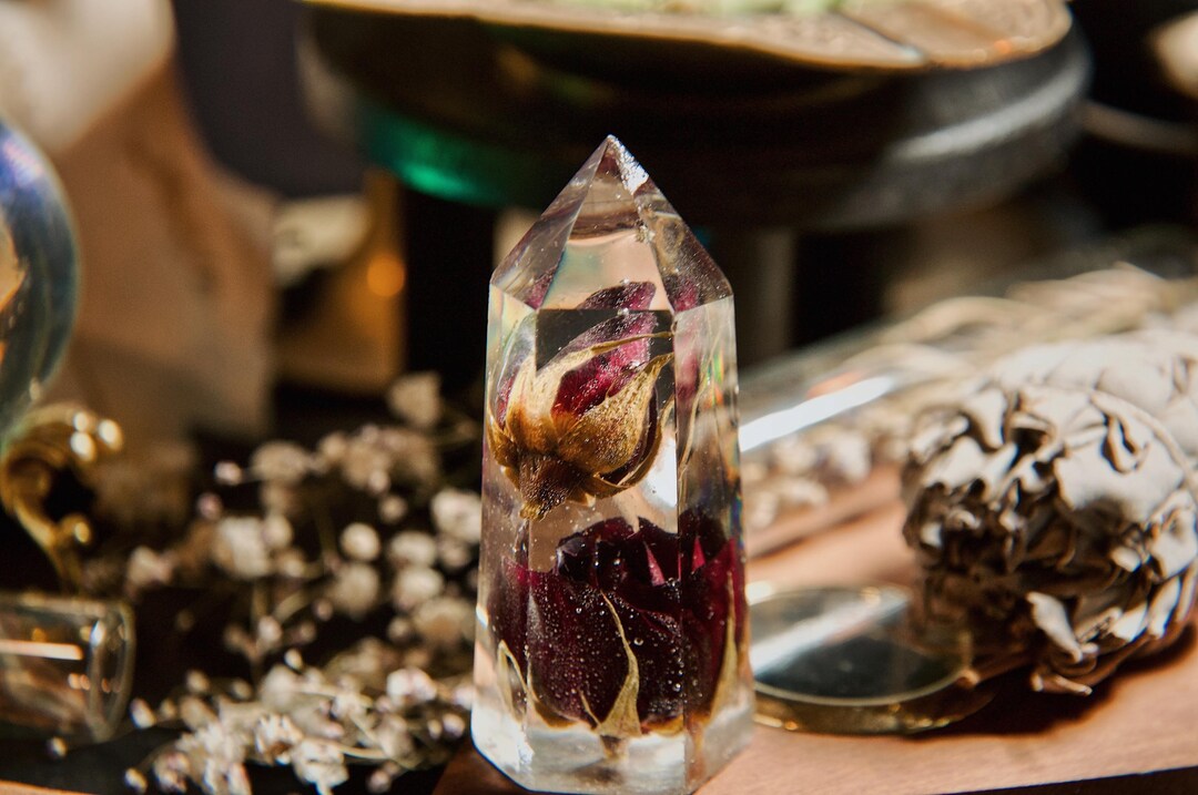 Red Rose Crystal Tower | Real Roses in Epoxy Crystal Point | Witch ...