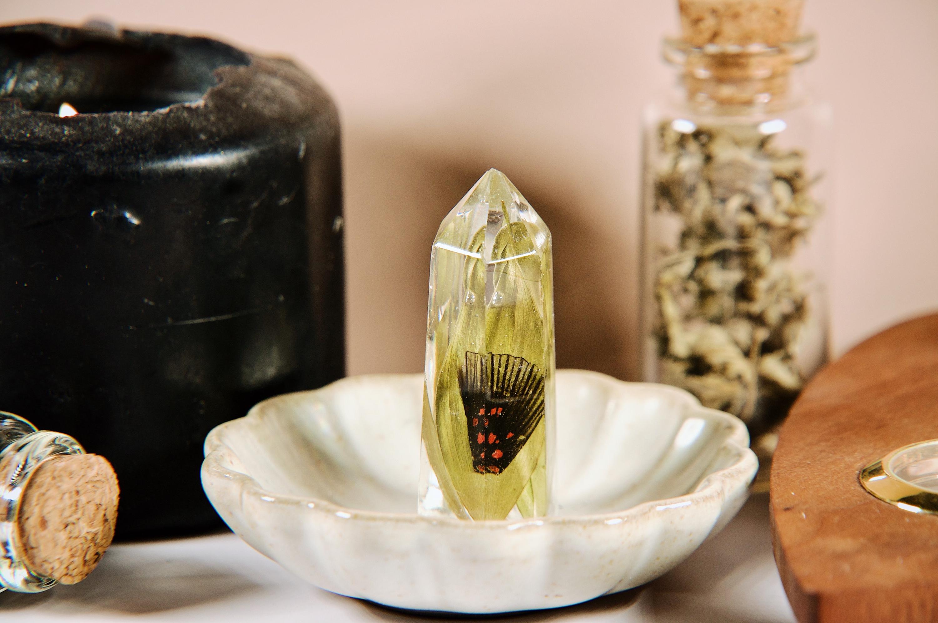 Resin Preserved Butterfly Wing & Laurel Leaves Crystal for Altar Decor ...