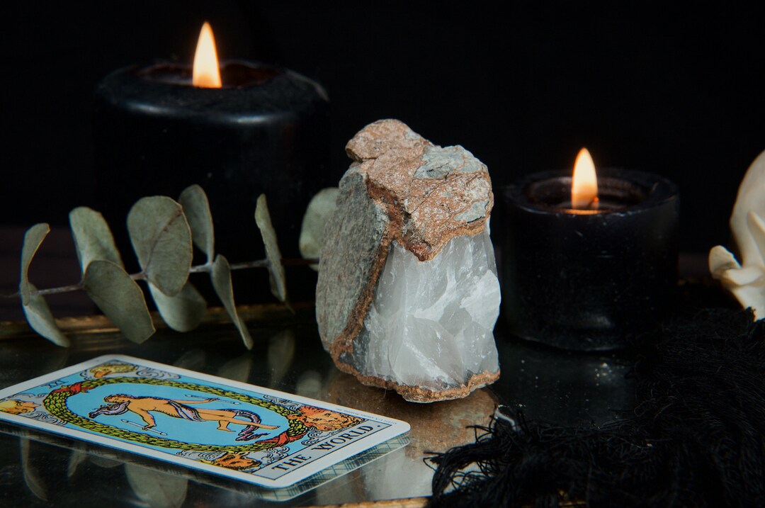 UV Reactive Calcite Cluster on Host Rock | Natural Bladed Calcite | Raw ...