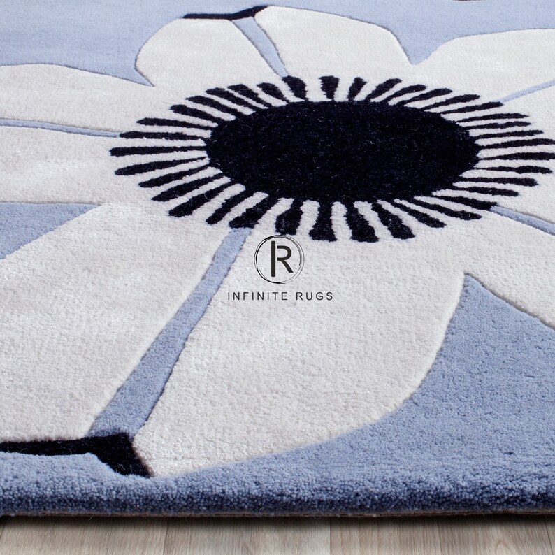Modern Blue Hand Tufted Rug 100% Woolen Area Rug for Hall - Etsy