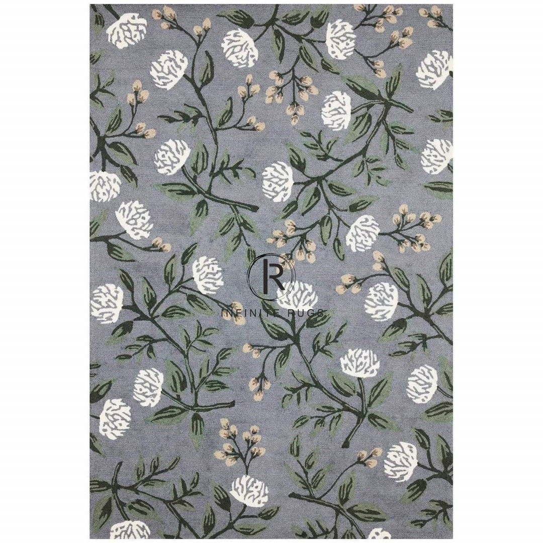 Joie Rug Peonies Dusty Blue Hand Tufted Rug 100% Woolen Area - Etsy